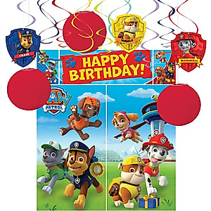 Amscan Happy Birthday Paw Patrol Banner, Scene Setter Wall Decorations with 12 Photo Props