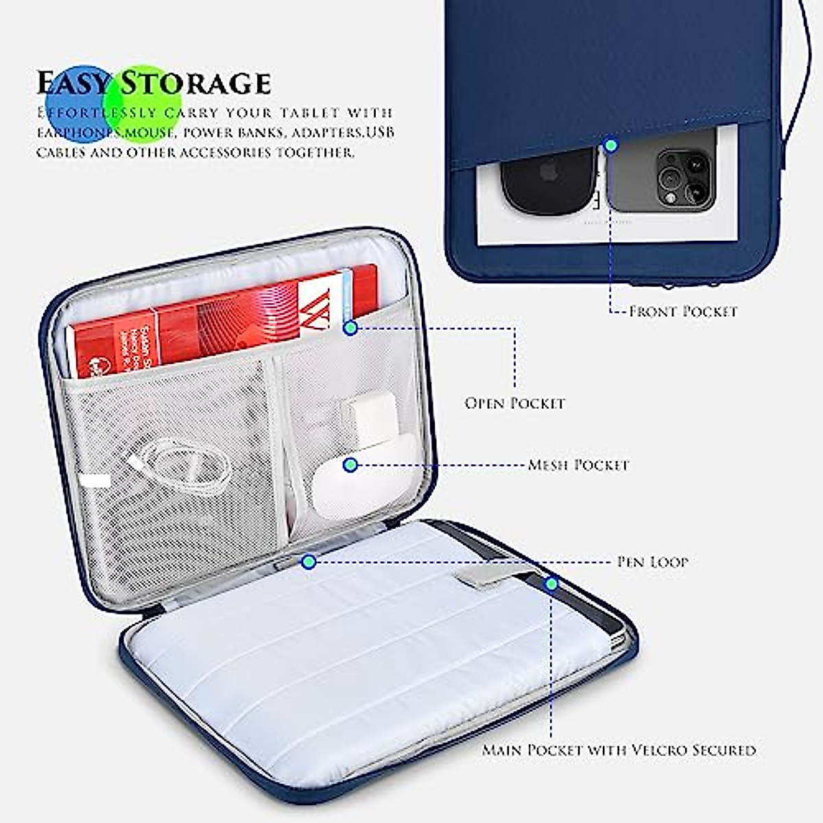 9-11 Inch Tablet Carrying Sleeve Case for Amazon Fire Max 11 2023/10.1" Fire HD 10 Plus Kids Pro, Samsung Galaxy Tab S8 S7 A8 A7 A S6 11" 10.5" Protective Carrying Bag with Handle(Blue)