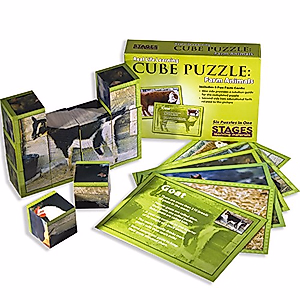 Stages Learning Wooden Farm Animal Cube Puzzle for Preschool Language Builder (SLM408)