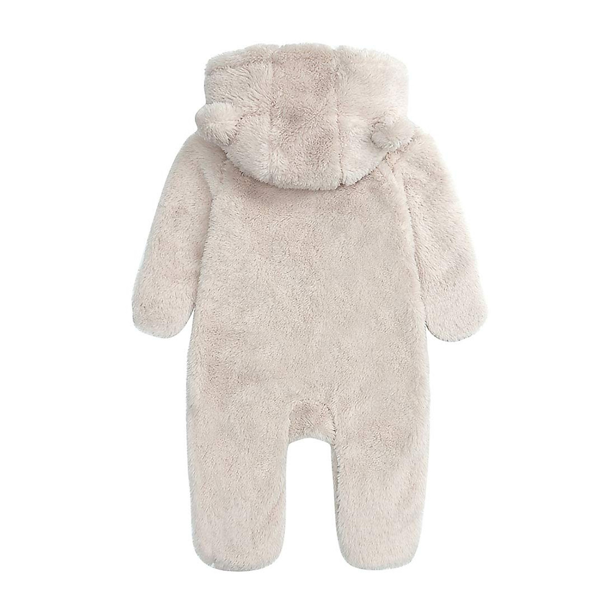 Baby Boys Girls One Piece Romper Cute Cartoon Bear Pattern Snowsuit Warm Winter Fleece Hooded Jumpsuit for 0-3 Month Baby Beige