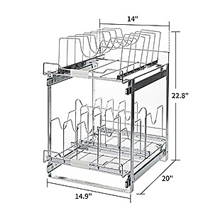Home Zone Living Pull Out Kitchen Cabinet Organizer with Two Tiers of Storage, 15” W x 20” D