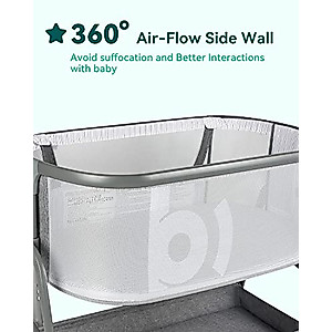 babyboat Bassinet Bedside Sleeper with 360° All Air Mesh, Bedside Crib with Storage Basket, Cozy Adjustable Portable Bassinets for Safe Co-Sleeping, Baby Crib for Infant/Newborn
