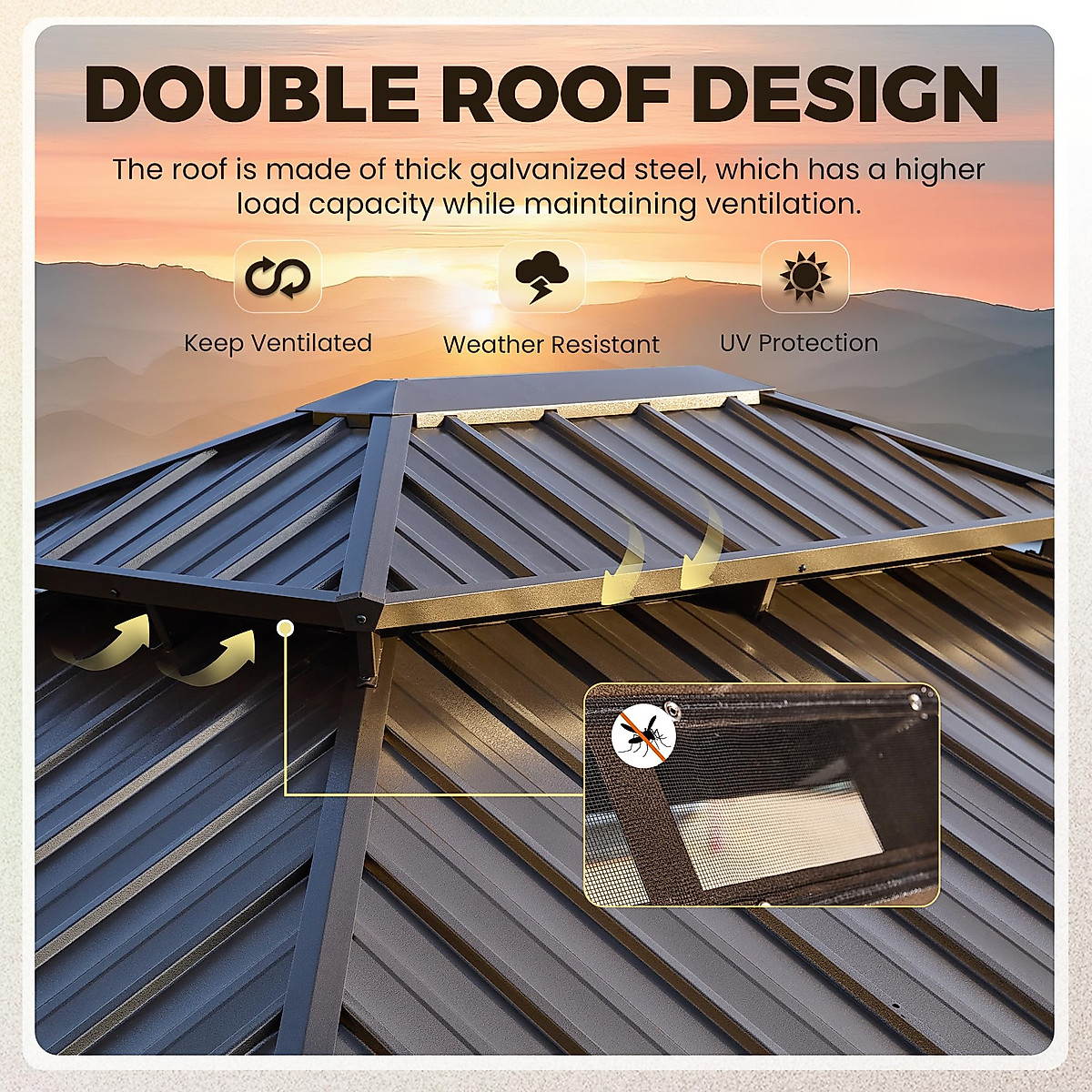 YOLENY 12' x 12' Gazebo, Hardtop Gazebo with Aluminum Frame, Double Galvanized Steel Roof, Curtains and Netting Included, Metal Gazebos Pergolas for Patios, Garden, Lawns, Parties