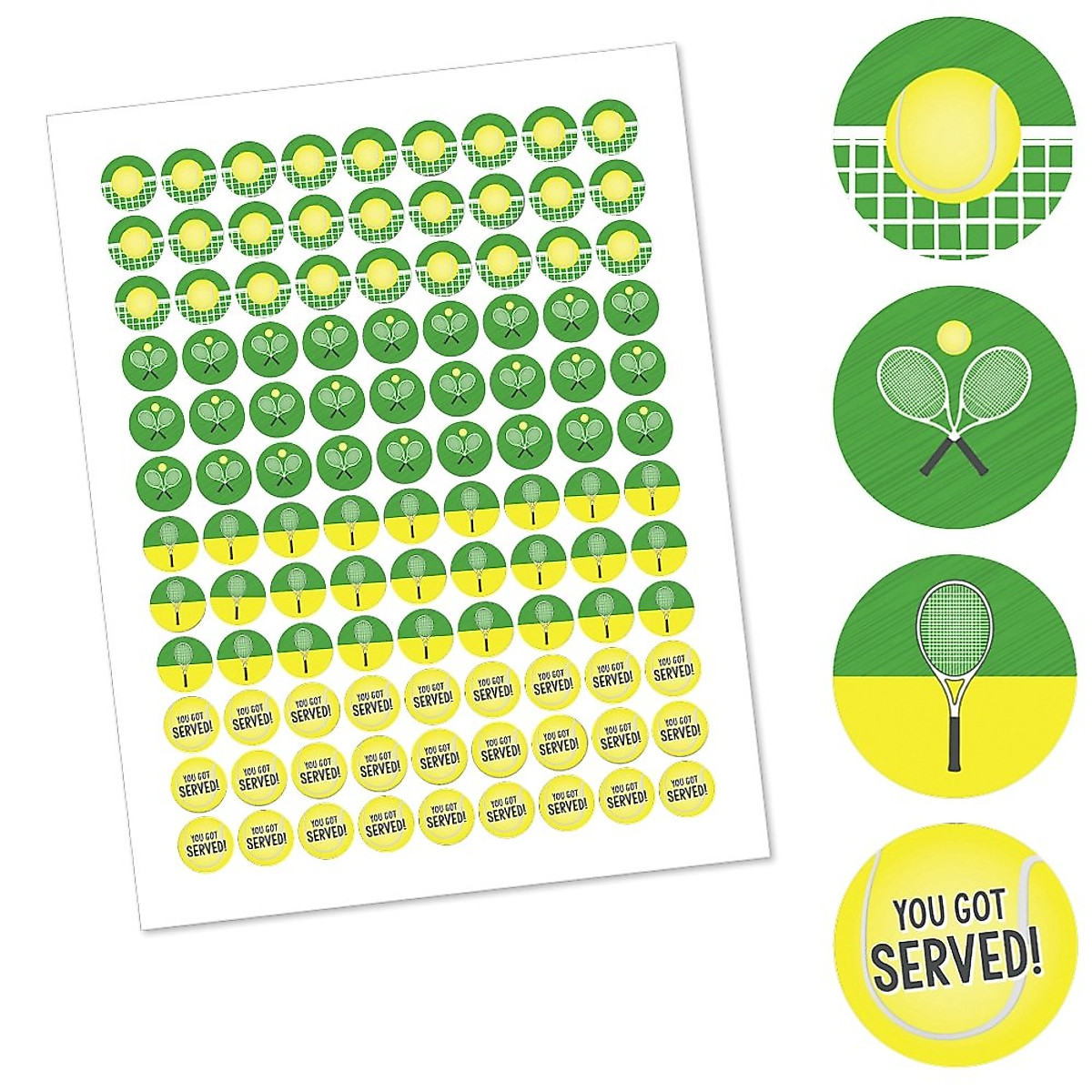 Big Dot of Happiness You Got Served - Tennis - Baby Shower or Tennis Ball Birthday Party Round Candy Sticker Favors - Labels Fit Chocolate Candy (1 Sheet of 108)
