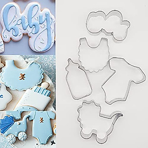 Baby Shower Cookie Cutters,Cute Shapes of Onesie, Bib, Plaque/Frame,Baby Bottle, Baby Carriage for Baby Showers, Reveal Parties with Receipe Book