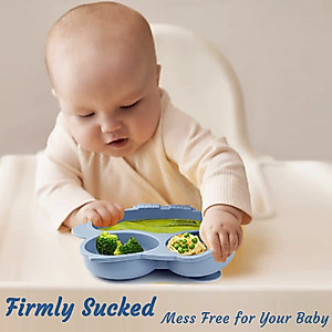 UHdod Silicone Baby Feeding Set, 12 PCS Baby Led Weaning Supplies with Suction Baby Plate and Bowl Set, Baby Spoon and Fork, Adjustable Bib, Sippy Cup with Straw and Lid, Baby Utensils for 6+Months