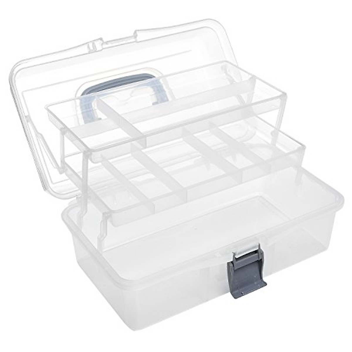 MyGift® Clear Plastic 2-Tier Trays Craft Supply Storage Box/First Aid Carrying Case w/Top Handle & Latch Lock