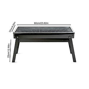 Portable BBQ Grill Portable Charcoal Grill Black Metal Foldable BBQ Grills Outdoor Cooking Charcoal Barbeque for Picnic, Camping, Patio Backyard Cooking - 23.62×8.66×12.99 inch for Patio Backyard Barb