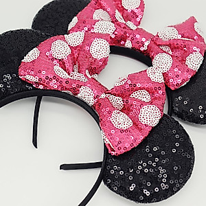 LIHELEI Minnie Ears Mouse Ears Headband with Sequin Bows, Headbands for Kids Halloween Costume, Headwear Hair Accessories for Women Girls - 3PCS Hot Pink