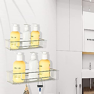 YSJHHJLL Shower Caddy Basket with Soap Dish and Hooks, No Drilling Traceless Adhesive Bathroom Shower Storage Organizer, No Rust, Never Collapse, for Bathroom Shower Shelves (Silver 3 pack)