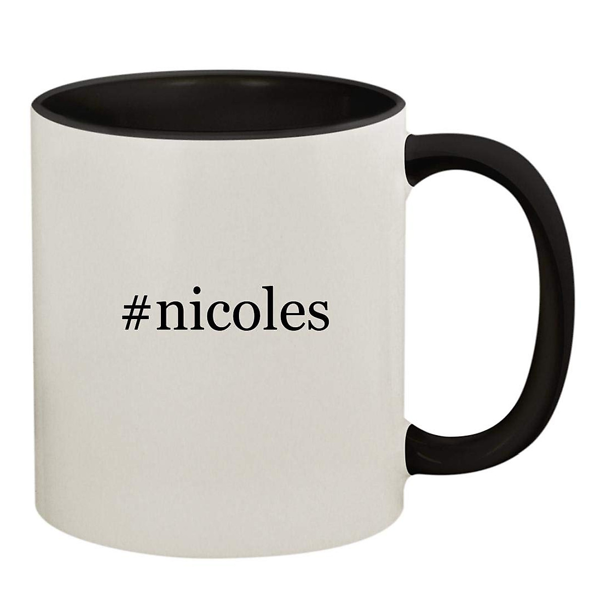 Knick Knack Gifts #nicoles - 11oz Ceramic Colored Handle and Inside Coffee Mug Cup, Black