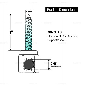 Sammys 8020957-25 1/4 x 1'' Horizontal Rod Anchor Super Screw with 3/8 in. Threaded Rod Fitting, for Wood (Pkg.=25) , Zinc