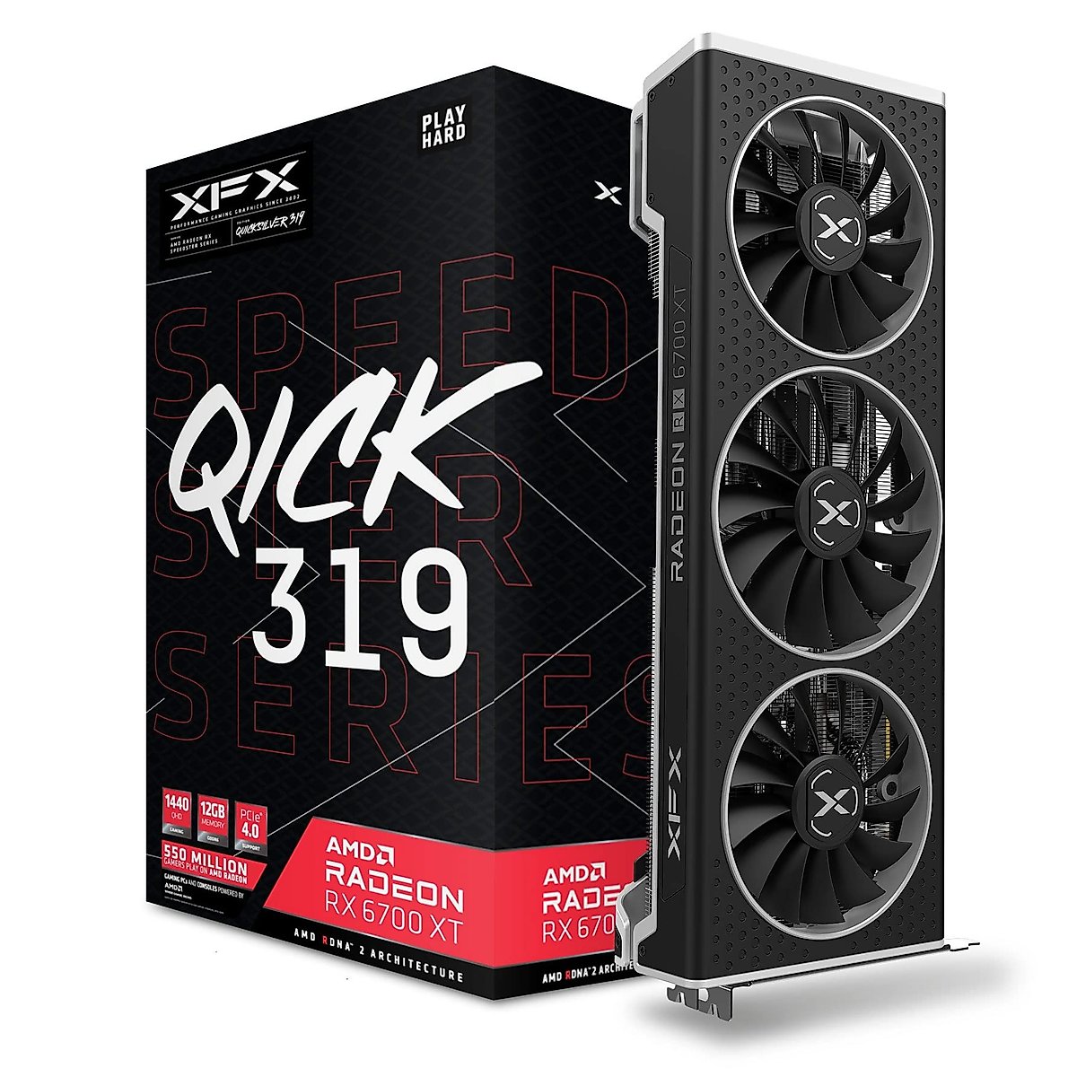 XFX Speedster QICK319 AMD Radeon RX 6700 XT Black Gaming Graphics Card with 12GB GDDR6 HDMI 3xDP, AMD RDNA 2 RX-67XTYPBDP