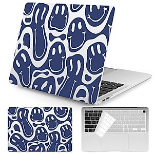 Watbro compatible MacBook Air 13 inch laptop case 2018 2019 2020 Release A2337 M1/A2179/A1932, Retro 70's Smiley pattern case, suitable for MacBook Air 2020 with Touch ID