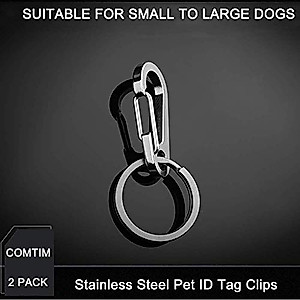 Comtim 2 Pack Dog Tag Clips, Stainless Steel Heavy Duty Quick Clips Pet ID Tag Holder for Dog/Cat Collar and Harness