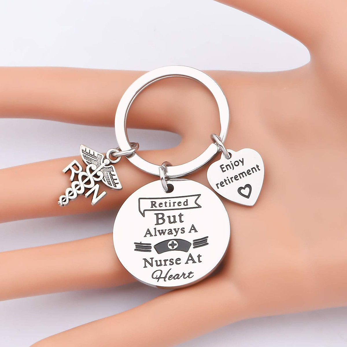 UJIMS RN Nurse Keychain Registered Nurse Gifts Retired But Always A Nurse At Heart Enjoy Retirement Jewelry (RN Nurse Keychain)