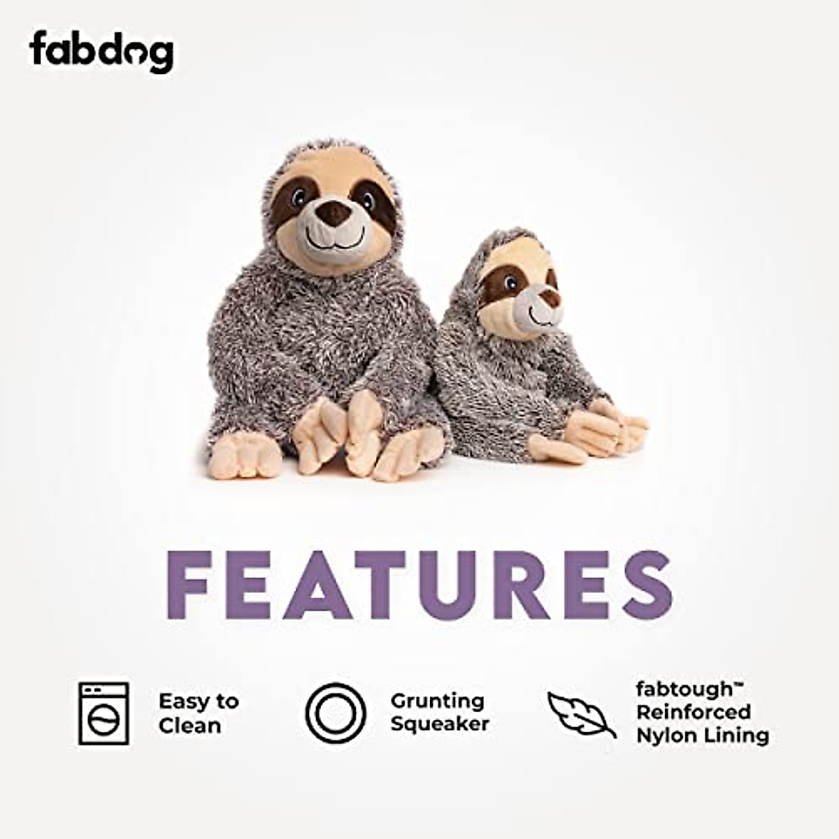 fabdog Fluffies Dog Toys - Squeaky Plush Dog Toy for All Breeds - Cute Animal-Themed Puppy Toys Make for Ideal Gift - Fun Nylon Dog Toys with Squeak| Large Sloth