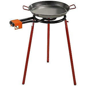 Garcima Mediterraneo Paella Pan Set with Burner, 16 Inch Carbon Steel Outdoor Pan and Legs Imported from Spain (10 Servings), Black, (GAR-KIT)