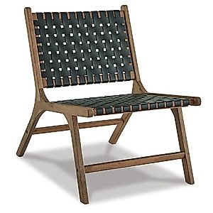 Signature Design by Ashley Fayme Mid-Century Modern Leather Accent Chair, Light Brown & Black