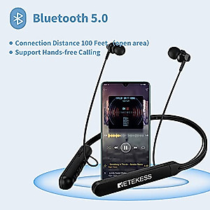 Retekess TR108 FM Radio Headphones, Radio Headset with Bluetooth, Support FM Stereo, Bluetooth Call, Rechargeable Battery and Digital Display, Suit for Walking (Neckband)