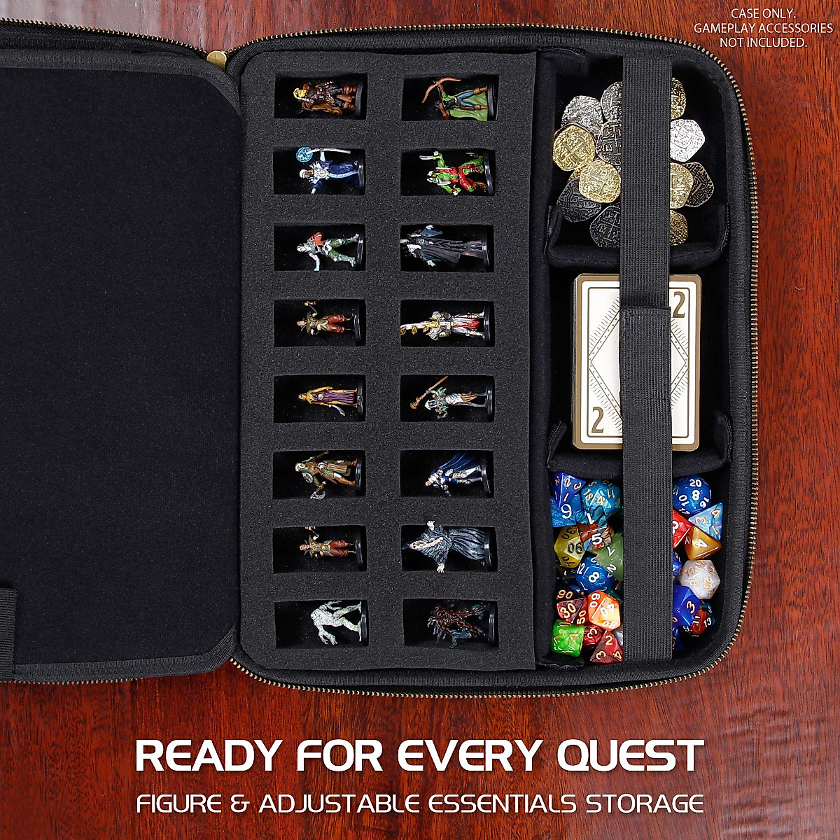 ENHANCE RPG Organizer Case - DND Binder with Built-in Character Sheet Holder and Erasable Scribe Panel, Dice Rolling Area, Removable Pen Pouch, Miniature Foam Tray, Wrist Strap, and More (Black)