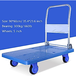 Platform Truck Flatbed Cart Metal Platform Truck with 4 Wheels Moving Dolly Cart Load 330lb /660lb Folding Push Cart Light Flatbed Cart Reliable