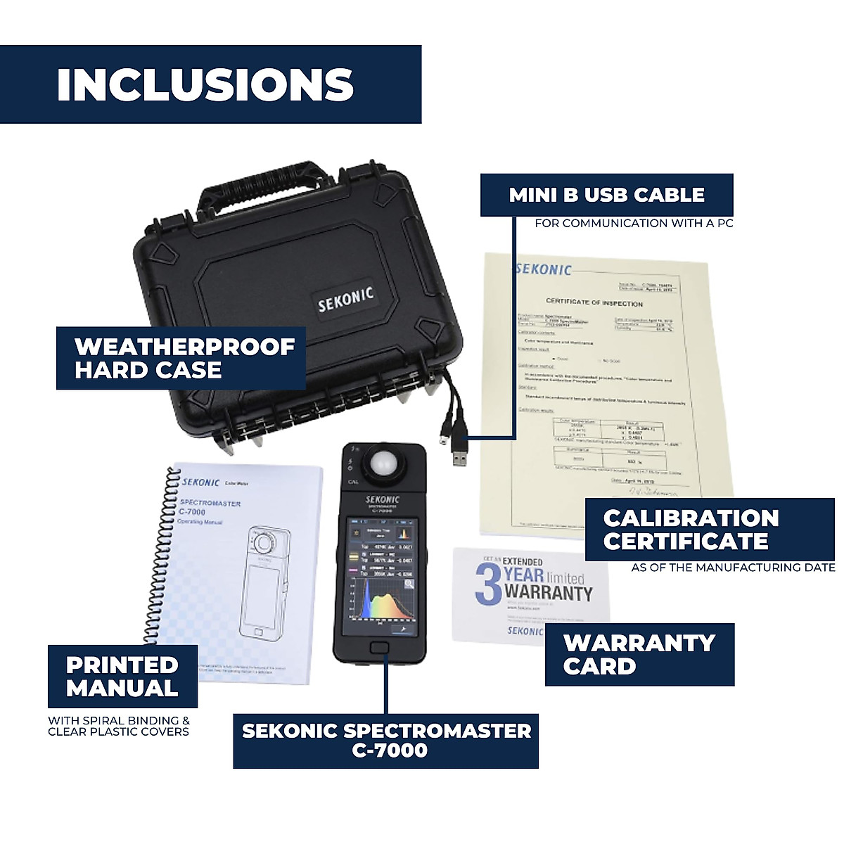 Sekonic C-7000 Spectrometer Spectrum Analyzer Bundle Kit - Portable Handheld Tool for Precision Color Control & Interpretation for Home, Designer's Firm, Engineering Lab & Industrial Use