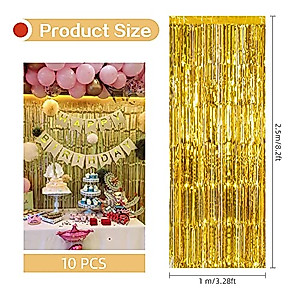10 Pack Gold Backdrop Curtain 3.2ft x 8.2ft Metallic Tinsel Foil Fringe Curtains Photo Booth Background for Birthday Party Decoration Baby Shower Engagement Wedding Christmas Decoration (Gold)
