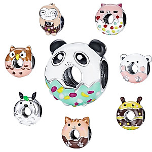 Junyi Jewelry 925 Sterling Silver Donut Charm Pig Charm Owl Charm Mouse Charm Bear Charm Bee Charm Panda Charm Cat Charm for Pandora Charm Bracelet (Sloth)