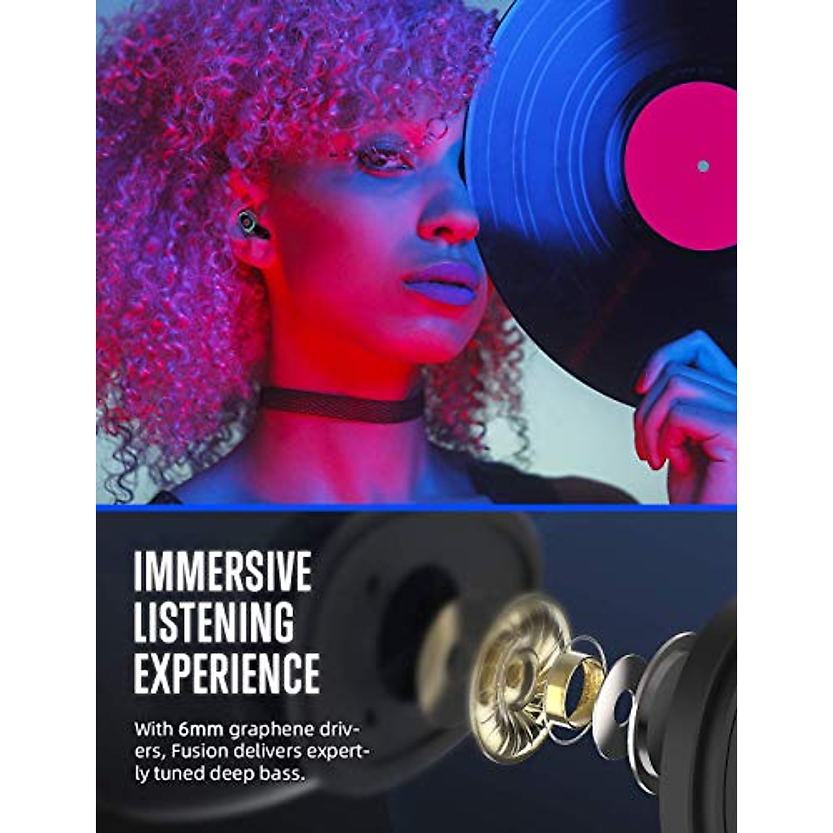 Cystereo Wireless Earbuds, Fusion Bluetooth 5.0 Earbuds, in-Ear Headphones with Mic, AptX, Deep Bass, IPX 7 Waterproof, Touch Control, CVC 8.0 Noise Reduction, USB-C Charging Case