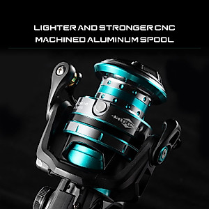 Mifine Moctis Fishing Reels Spinning with Spare Aluminum Shallow Spool, Ultralight Open Face Saltwater Freshwater Reel(Black Teal,Size 1000)