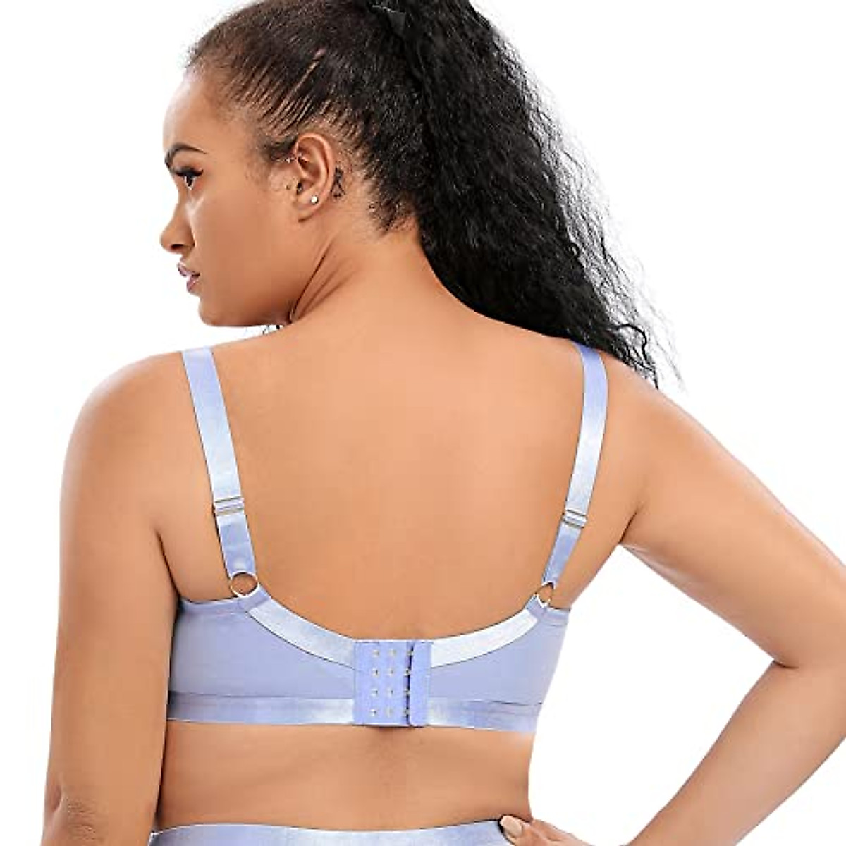 Women's Minimizer Eyelash Lace Plus Size Full Figure Non-Padded Underwire Unlined Sheer Bra (Corn Flower Blue, 40K)