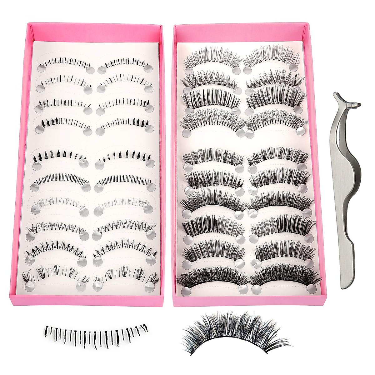 20 Pairs False Eyelashes, Top and Bottom Lashes Set, Wispy Mink Lashes Lower Lashes, Faux Mink Anime Lashes Reusable Lashes for Cosplay with Eyelash Applicator