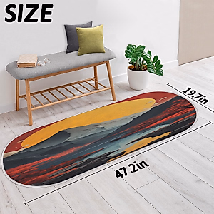 Tavisto Yellow Sun Red Tree Fluffy Oval Shaggy Rugs for Bedroom Aesthetic Plush Floor Mat - Soft and Absorbent - Ideal for Living Room,Home Decor, and Playrooms