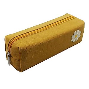 Enyuwlcm Canvas Stationery Cute Pencil Case for Teen Girls Simple Pencil Pouch for School Cosmetic Bag for Purse Yellow