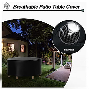 Round Patio Table Cover Waterproof, 62" Diax25" H Heavy Duty Oxford Fabric Outdoor Patio Furniture Cover Patio Table Chair Set Covers for Garden Round Table Dining Set, Black
