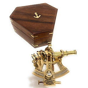 Maritime Kelvin & Hughes London Antique Brass Nautical Ship Sextant (with Triangular Wooden Box)