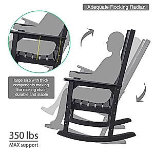 EFURDEN Rocking Chair, Weather Resistant Patio Rocker for Adults, Smooth Rocking Chair Indoor and Outdoor,350lbs Load (Black)