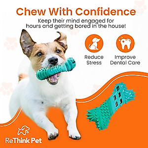 ReThink Pet Treat Dispenser Bone Toy, Beef Flavored Rubber Dog Treat Toy, Floatable Dog Enrichment Toys, Refillable Interactive Treat Dispensing Dog Toys for Boredom