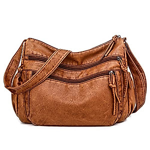 XCYY Women Shoulder Bag Pu Leather Crossbody Bag Soft Women Purse Multi-Pockets Flap Bag Women Handbag (Color : Brown, Size : 26 * 10 * 20cm)