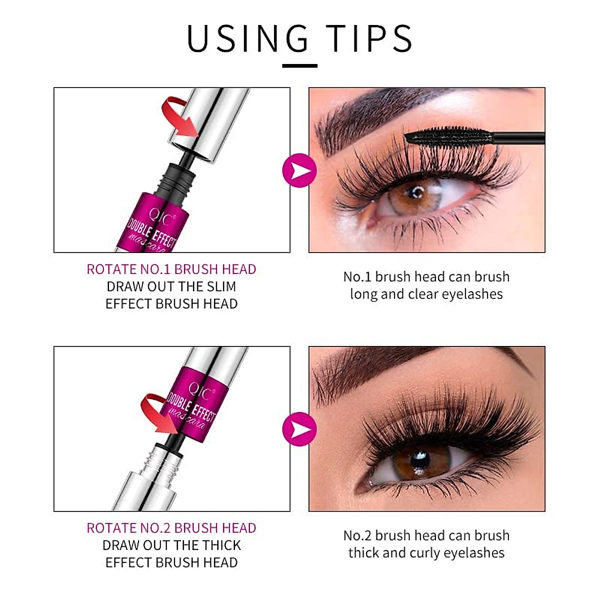2 PCS Thrive Vibely Mascara 5X Longer Waterproof Superstrong and Long-Lasting No Clumping 4D 2 in 1 Lash Cosmetics For Natural Lengthening And Thickening Effect, Create Beauty Charming Eye Make up