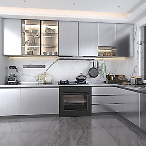 Silver Stainless Steel Contact Paper 15.7"x393" Wallpaper Peel and Stick Wall Paper Waterproof Easily Removable Self-Adhesive Film Wall Covering for Metal Surface Kitchen Cabinet Refrigerator