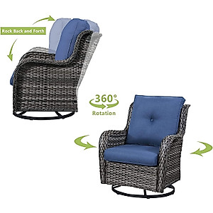 HUMMUH Patio Furniture with Fire Pit 4 Pieces Wicker Outdoor Sectional Couch with Patio Swivel Rocking Chairs,Propane Fire Pit Conversation Set for Patio Garden,Backyard,Deck