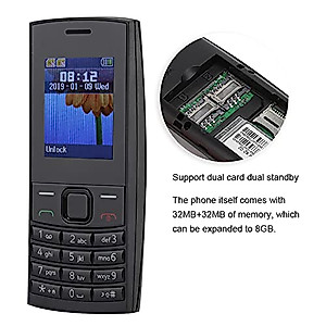 Pomya Buttons Cellphone, Dual Card Dual Standby Cellphone,1.77inch Screen Dual Card Dual Standby 3000 MAh Battery Buttons Cellphone 100-240V US (Black)