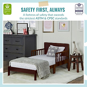 Dream On Me Brookside Toddler Bed In Espresso, Greenguard Gold Certified, JPMA Certified, Low To Floor Design, Non-Toxic Finish, Safety Rails, Made Of Pinewood