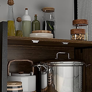 AIEGLE Large Kitchen Hutch Storage Cabinet, Pantry Cabinets with Hutch, Metal Frame Cupboard with Mesh Door, Drawer & Microwave Shelf, Freestanding Kitchen Storage, Brown (59" W x 15.7" D x 68.5" H)