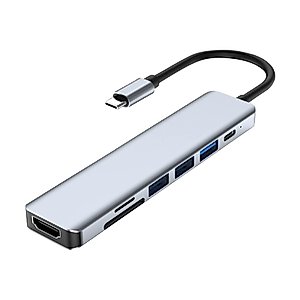 USB C Hub, Slim Aluminum Body, USB C Adapter, 7 in 1 with 4K HDMI Output, 1 USB 3.0, 2 USB-A, SD/TF Card Reader, 100W PD, USB C Dongle for MacBook Pro/ Air, iPad Pro, Dell XPS More Type C Devices