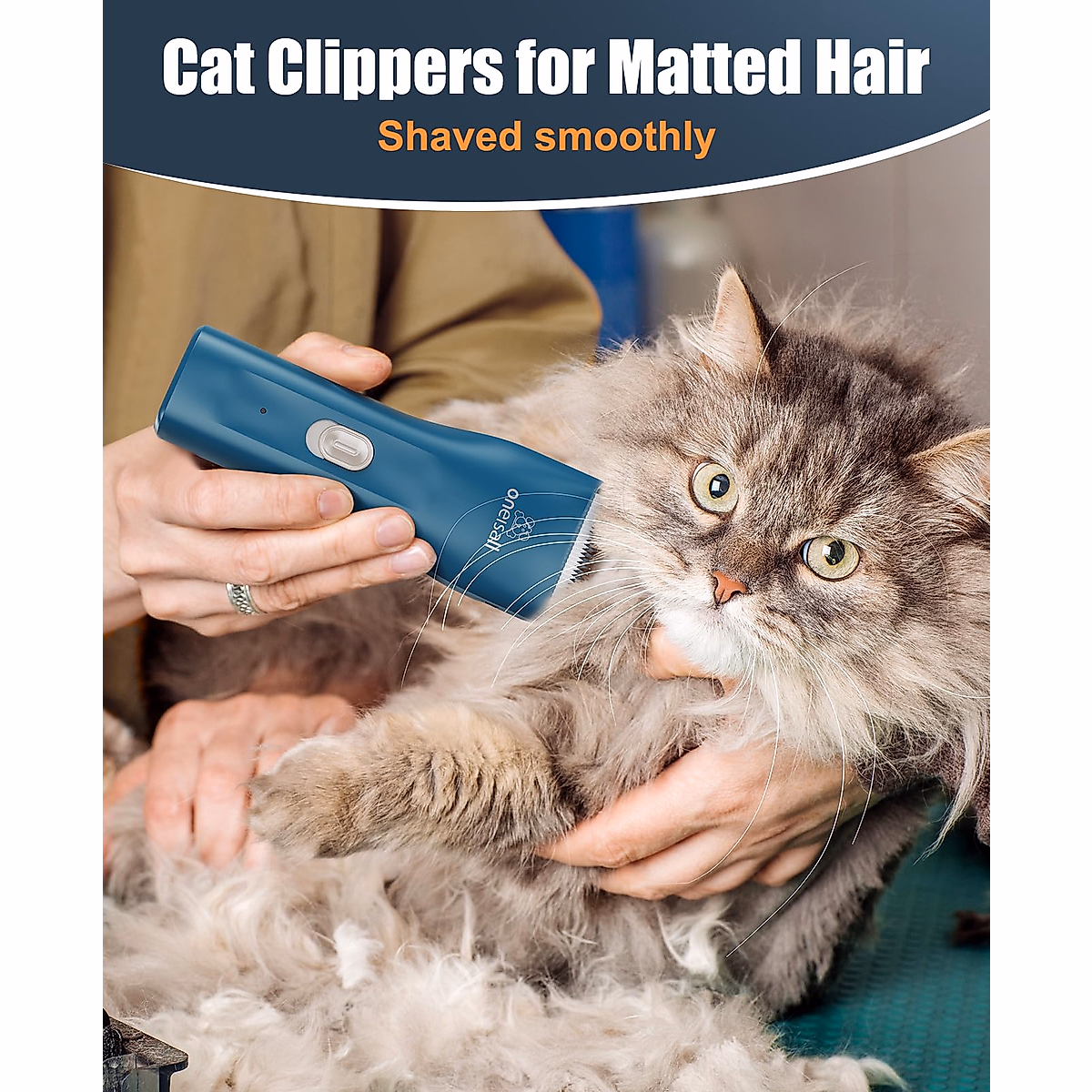 oneisall Pet Clipper for Cat Matted Hair, Pet Shaver for Cats Quiet Pet Hair Clippers Cordless Cat Clippers for Matted Hair Cat Clippers for Long Hair(Standard Blade)…