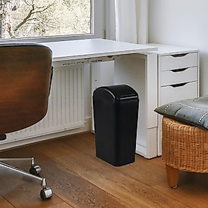 Hayixia 2-Pack 14 Liter Plastic Trash Can with Swing Lid, Swing Top Garbage Can, Slim Trash Cans, Black