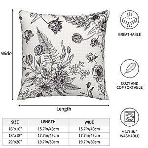 ChangQingArt Floral Pattern Bouquets of Spring Flowers Black and White Cotton Linen Square Throw Waist Pillow Case Decorative Cushion Cover Pillowcase Sofa 20"x 20"